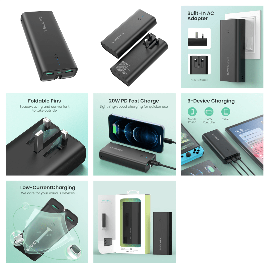 RAVPower 3-Ports Power Bank 10000mAh (UK Plug) | A2M Store